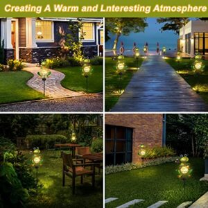 HEDAQI Outdoor Solar Frog Shape Stake Lights with Crackle Glass Globe, Metal Solar Powered Waterproof LED Pathway Ligths for Decor Garden Lawn, Backyard, Patio, Yard, Walkway