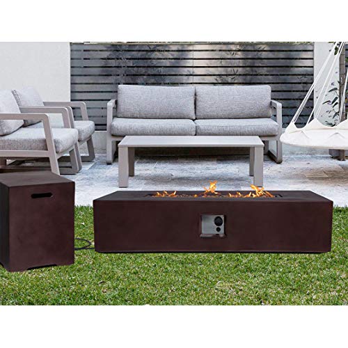 SUNBURY Outdoor Propane Fire Pit, Rectangle Dark Brown Patio Fire Table 50,000 BTU w 20 lbs Tank Cover, Waterproof Cover for Garden, Backyard