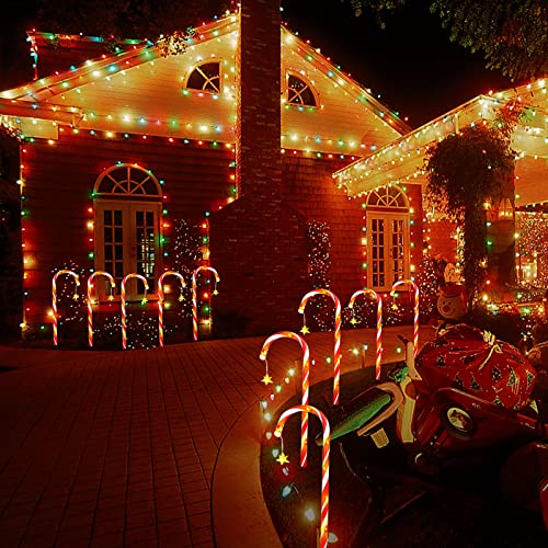 Phreewill Christmas Outdoor Solar Garden Lights, 5 Pack Candy Cane Christmas Decorations with Star, Waterproof Christmas Pathway Lights for Patio Yard Outdoor