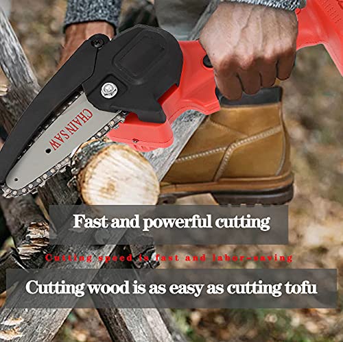 Mini Cordless Chainsaw Kit, 4 Inch One-Hand Handheld Electric Portable Chainsaw with 36V 2pcs Batteries for Garden Pruning, Bonsai Trunk, and Firewood (Red)…