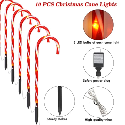 CREPRO Christmas Candy Cane Pathway Lights, 10 Pack Christmas Pathway Markers Decorations Lights for Holiday Yard Patio Garden Walkway Indoor Outdoor Lights Stakes