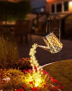 solar-outdoor-lights for yard, solar-watering-can with cascading-lights, solar-garden-lights for patio-garden-decor, solar-pathway-lights outdoor-decor for holiday-festival- halloween-christmas, etc