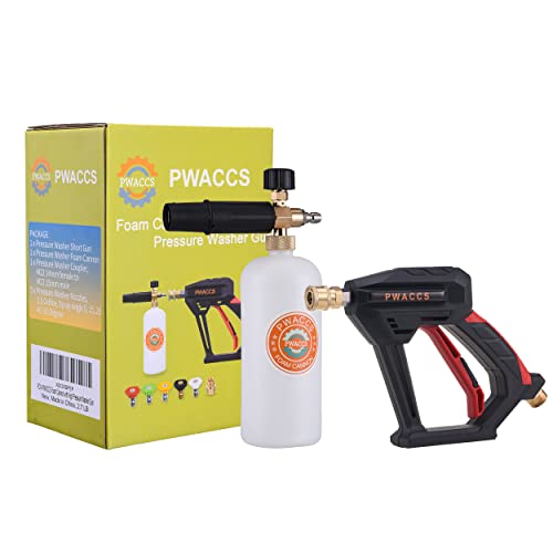 PWACCS High Pressure Washer Gun with Foam Cannon, Car Wash Foam Gun Kit, Soap Snow Foam Lance for Power Washer, 5 Spray Nozzles Included, 1/4 inch Quick Connector