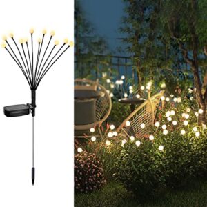 Solar Garden Lights - 4 Pack 12 LED Solar Firefly Lights with 2 Lighting Mode, Sway by Wind, Waterproof Solar Decorative Lights, Solar Outdoor Lights for Yard Patio Walkway Decoration, Warm White