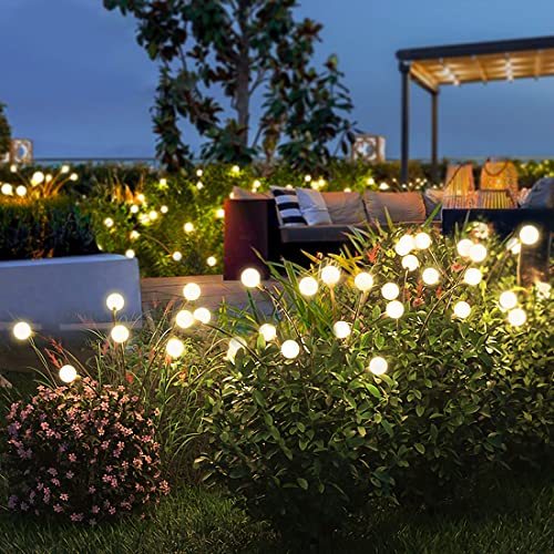 Solar Garden Lights - 4 Pack 12 LED Solar Firefly Lights with 2 Lighting Mode, Sway by Wind, Waterproof Solar Decorative Lights, Solar Outdoor Lights for Yard Patio Walkway Decoration, Warm White