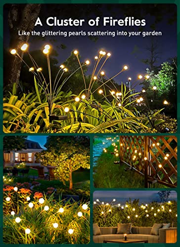 Solar Garden Lights - 4 Pack 12 LED Solar Firefly Lights with 2 Lighting Mode, Sway by Wind, Waterproof Solar Decorative Lights, Solar Outdoor Lights for Yard Patio Walkway Decoration, Warm White