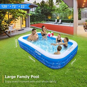 CFBF Inflatable Pool, 120" x 72" x 22" Full-Sized Family Inflatable Swimming Pool , Above Ground Blow up Pool for Kids, Adults, Toddlers, Outdoor, Garden, Backyard (120" x 72" x 22")