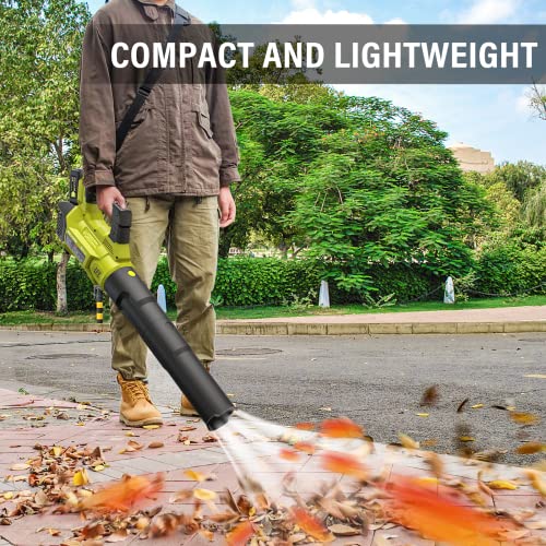 SEYVUM Leaf Blower - 580CFM 20V MAX Leaf Blower Cordless with 5.0 Battery & Fast Charger, 3-Speed Dial Electric Leaf Blower for Lawn Care, Battery Powered Leaf Blower Lightweight for Patio, Yard, Snow