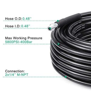 Selkie Pressure Washer Sewer Jetter Kit - 50Ft Hydro Drain Jetter Cleaner Hose, Corner, Rotating and Button Nose Sewer Jetting Nozzle Waterproof Tape,Orifice 4.0 4.5,1/4 Inch NPT,5800 PSI