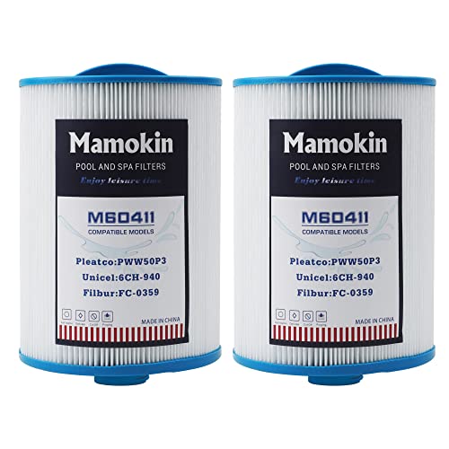 Mamokin Replaces 6CH-940 Spa Filter，Unicel 6CH-940，Filbur FC-0359, 817-0050, 25252, 03FIL1400,PWW50P3(NOT PWW50P4), (1 1/2" Coarse Thread), Waterway Front Access Skimmer, SAE Thread Filter 2 Pack