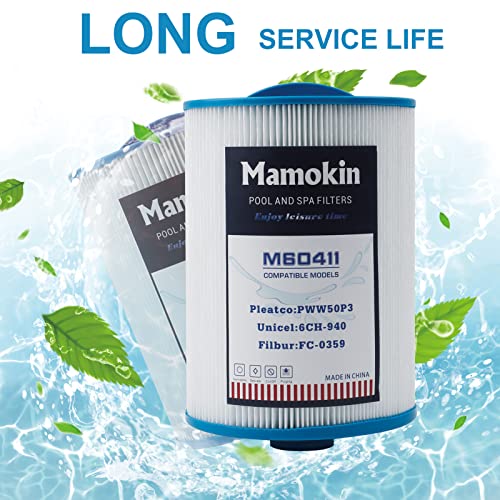 Mamokin Replaces 6CH-940 Spa Filter，Unicel 6CH-940，Filbur FC-0359, 817-0050, 25252, 03FIL1400,PWW50P3(NOT PWW50P4), (1 1/2" Coarse Thread), Waterway Front Access Skimmer, SAE Thread Filter 2 Pack