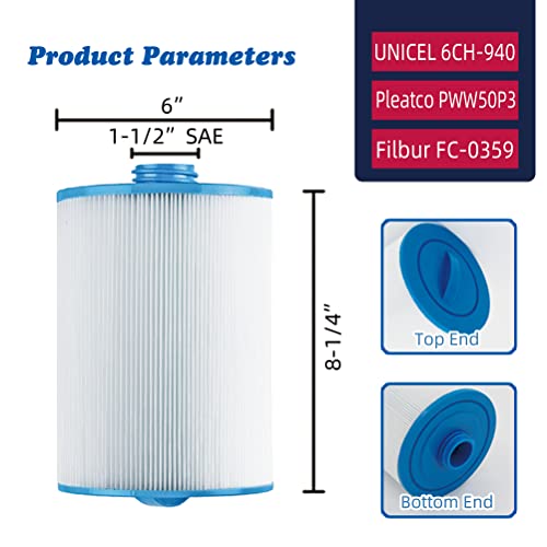 Mamokin Replaces 6CH-940 Spa Filter，Unicel 6CH-940，Filbur FC-0359, 817-0050, 25252, 03FIL1400,PWW50P3(NOT PWW50P4), (1 1/2" Coarse Thread), Waterway Front Access Skimmer, SAE Thread Filter 2 Pack