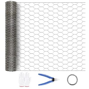 miveryea chicken wire 16.9 in x 32.8 feet, metal chicken wire fencing mesh for crafts, 0.6 inch hexagonal galvanized netting for poultry rabbit coop