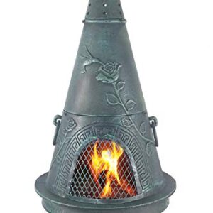 The Blue Rooster Garden Cast Aluminum Chiminea in Antique Green