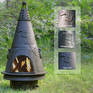 The Blue Rooster Garden Cast Aluminum Chiminea in Antique Green