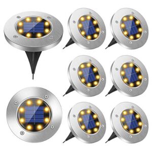 solar ground lights, 8 led solar garden lights outdoor，disk lights waterproof in-ground outdoor landscape lighting for lawn patio pathway yard deck walkway flood light