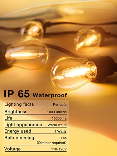 addlon 48FT LED Outdoor String Lights with 15 Edison Vintage Shatterproof Bulbs, Commercial Grade Patio Lights, IP65 Waterproof for Balcony, Backyard and Garden, Warm White