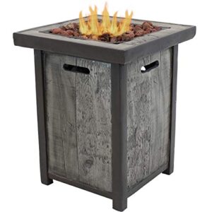 Sunnydaze Square Outdoor Propane Gas Fire Pit Table with Weathered Wood Look - Outdoor Smokeless Cast Stone Gas Fire Pit Column - Ideal for Yard, Patio or Garden - 25 Inches Tall