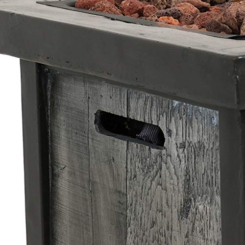 Sunnydaze Square Outdoor Propane Gas Fire Pit Table with Weathered Wood Look - Outdoor Smokeless Cast Stone Gas Fire Pit Column - Ideal for Yard, Patio or Garden - 25 Inches Tall