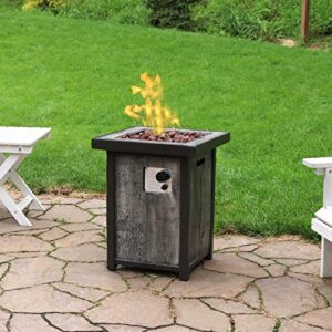 Sunnydaze Square Outdoor Propane Gas Fire Pit Table with Weathered Wood Look - Outdoor Smokeless Cast Stone Gas Fire Pit Column - Ideal for Yard, Patio or Garden - 25 Inches Tall