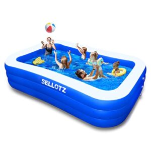 inflatable pool, sellotz inflatable pool for kids and adults, 120″ x 72″ x 22″ oversized thickened family swimming pool for kids, toddlers, adults, outdoor, garden, backyard, summer water party