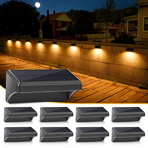 Aulanto Solar Fence Lights, Plus Size Warm White& RGB Modes, Fence Solar Lights Waterproof, 5LED Solar Wall Lights Outdoor for Wider Lighting on Fence,Wall, Yard, Garden, Pool.(8Pack-Plus & 4Modes)