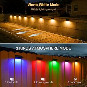 Aulanto Solar Fence Lights, Plus Size Warm White& RGB Modes, Fence Solar Lights Waterproof, 5LED Solar Wall Lights Outdoor for Wider Lighting on Fence,Wall, Yard, Garden, Pool.(8Pack-Plus & 4Modes)