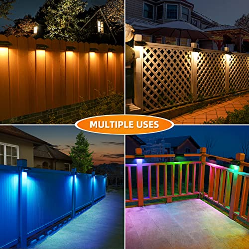 Aulanto Solar Fence Lights, Plus Size Warm White& RGB Modes, Fence Solar Lights Waterproof, 5LED Solar Wall Lights Outdoor for Wider Lighting on Fence,Wall, Yard, Garden, Pool.(8Pack-Plus & 4Modes)