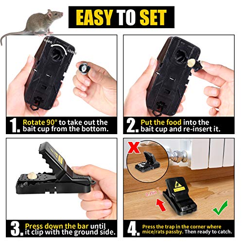 Mouse Trap, Small Rat Traps That Work, Best Humane Mouse Snap Traps No See Kill Mice Traps Mouse Killer with Detachable Bait Cup Safe and Effective Mouse Catcher for Home House Indoor Outdoor-12PCS