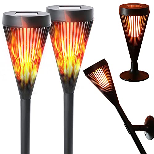 LUSHARBOR Solar Outdoor Lights, Solar Torch Lights with Flickering Flame, 12 LED Waterproof Solar Lights Auto On/Off Outdoor Landscape Decor Flame Lights for Garden, Patio, Yard, Driveway, 4 Pack