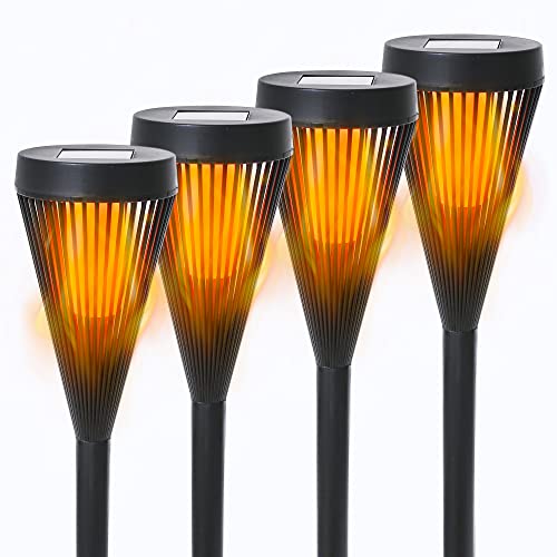 LUSHARBOR Solar Outdoor Lights, Solar Torch Lights with Flickering Flame, 12 LED Waterproof Solar Lights Auto On/Off Outdoor Landscape Decor Flame Lights for Garden, Patio, Yard, Driveway, 4 Pack