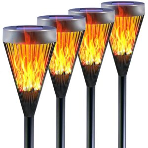 LUSHARBOR Solar Outdoor Lights, Solar Torch Lights with Flickering Flame, 12 LED Waterproof Solar Lights Auto On/Off Outdoor Landscape Decor Flame Lights for Garden, Patio, Yard, Driveway, 4 Pack