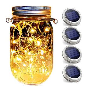 hanging mason jar string lights lids,4 pack 30 led bulbs solar lights with hangers(no jars),waterproof floating lanterns fairy solar lanterns lights outdoor hanging shed windows garden mason jar decor