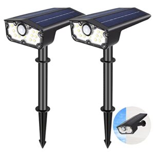 solar spot lights outdoor motion sensor, bright led motion sensor outdoor lights, ip68 waterpoof solar landscape lights, 3 lighting mode 2-in-1 garden lights for yard driveway walkway wall(2 pack)