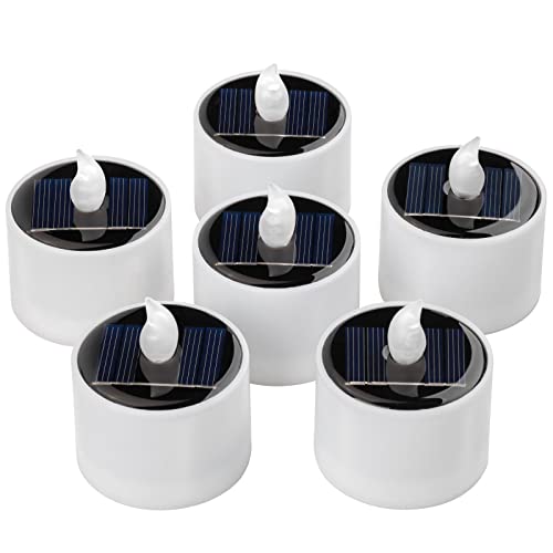 SingTok 6 PCS Solar Powered Outdoor LED Tea Lights Waterproof Rechargeable Flameless Flickering Candles Battery Operated Solar LED Votive Flicker Tealight Candle for Garden Lantern Decor (Warm White)