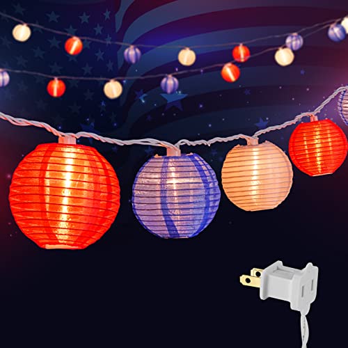 4th of July Lights - Minetom Lantern String Lights, 6.7 Feet 10 Waterproof Nylon Lantern Hanging Globe Light, Plug in Connectable Decorative Lights for Independence Day Garden Fourth of July Decor