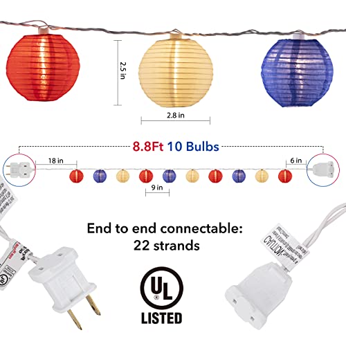 4th of July Lights - Minetom Lantern String Lights, 6.7 Feet 10 Waterproof Nylon Lantern Hanging Globe Light, Plug in Connectable Decorative Lights for Independence Day Garden Fourth of July Decor