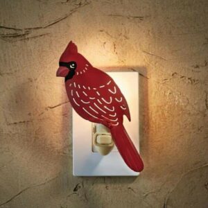 For RED CARDINAL NIGHT LIGHT PUNCHED TIN Bird Country Electric Wall Plug Nature Area Home & Garden