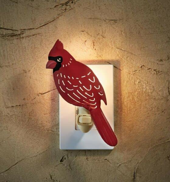 For RED CARDINAL NIGHT LIGHT PUNCHED TIN Bird Country Electric Wall Plug Nature Area Home & Garden