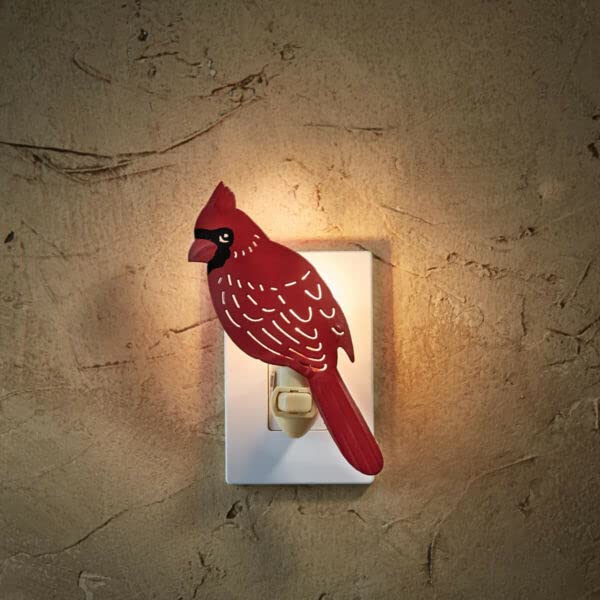 For RED CARDINAL NIGHT LIGHT PUNCHED TIN Bird Country Electric Wall Plug Nature Area Home & Garden