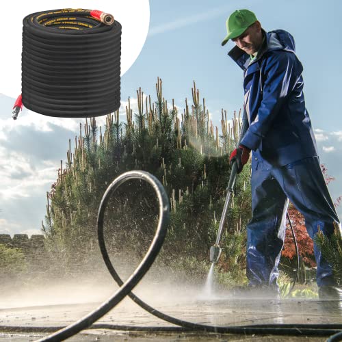 Hourleey 50FT Pressure Washer Hose with 3/8 Inch Quick Connect, High Tensile Wire Power Washer Hose, 4000 PSI