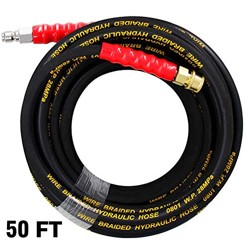 Hourleey 50FT Pressure Washer Hose with 3/8 Inch Quick Connect, High Tensile Wire Power Washer Hose, 4000 PSI