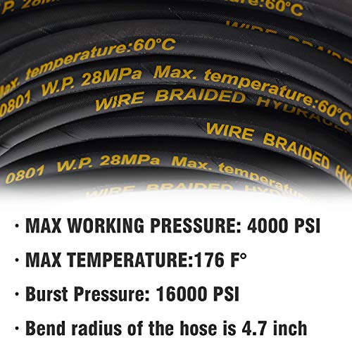 Hourleey 50FT Pressure Washer Hose with 3/8 Inch Quick Connect, High Tensile Wire Power Washer Hose, 4000 PSI