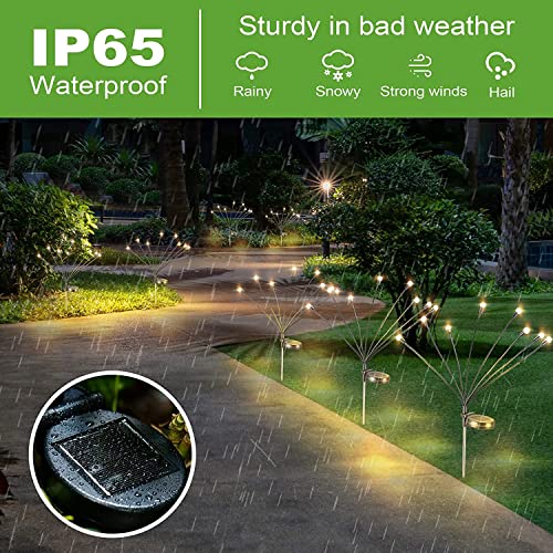 Yiliaw Solar Firefly Lights 12 LED Solar Outdoor Lights Waterproof Starburst Swaying Garden Lights for Path Fence Outdoor Decorative Lights (Warm White, 2 Pack)