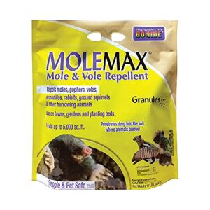 bonide molemax mole & vole repellent granules, 10 lbs. ready-to-use, outdoor lawn & garden mole control, people & pet safe