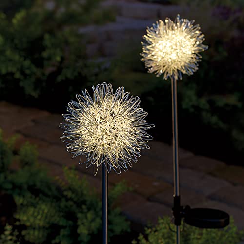 ART & ARTIFACT Dandelion Garden Stakes - Set of 2 Solar Flower Lights, Outdoor LED Light Yard Art, Lighted Garden Decor