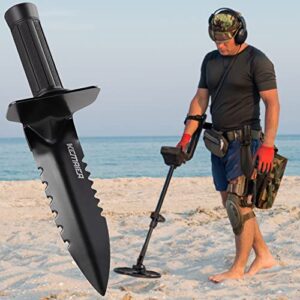 Metal Detector Shovel, Kemaier Heavy Duty Double Serrated Edge Digger, Metal Detecting Digging Tool with Sheath for Belt Mount, Gardening Accessories for Metal Detection Digging Loosening Planting