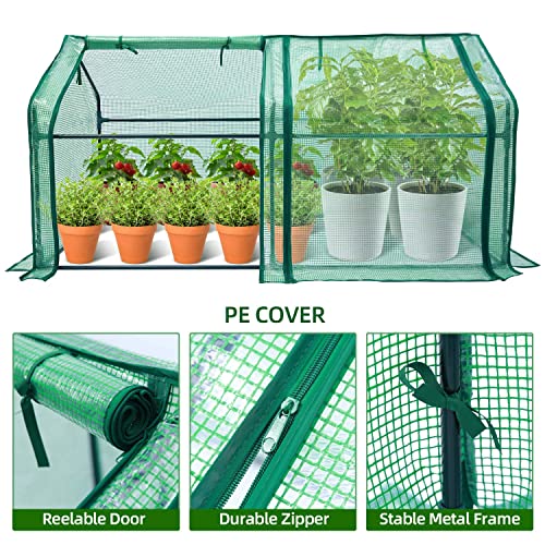 Ohuhu Portable Mini Greenhouse, 71"x36"x36" Greenhouses for Outdoors with Dual Large Zipper Doors & Ground Stakes, Waterproof & UV Protected Plastic Green House for Outside Garden Patio Backyard