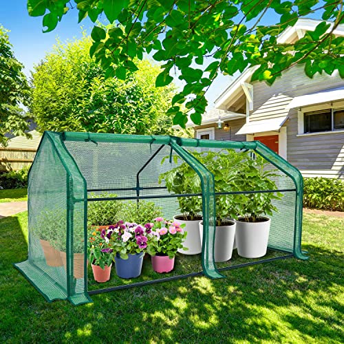 Ohuhu Portable Mini Greenhouse, 71"x36"x36" Greenhouses for Outdoors with Dual Large Zipper Doors & Ground Stakes, Waterproof & UV Protected Plastic Green House for Outside Garden Patio Backyard