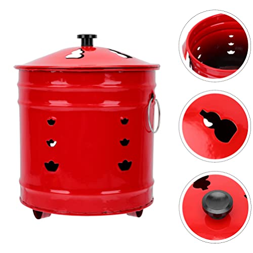 Cabilock Enamel Burn Barrel Incinerator Barrel with Handle Abd Lids Paper Fire Pit for Garden Paper Leaf Trash Wood Backyard Bonfire Red